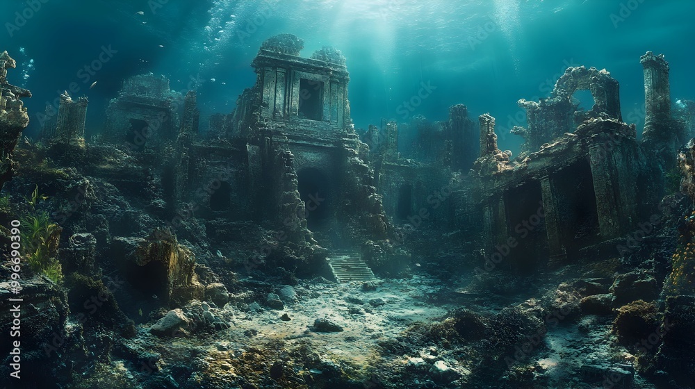 Breathtaking underwater landscape revealing the concealed ruins of a ...