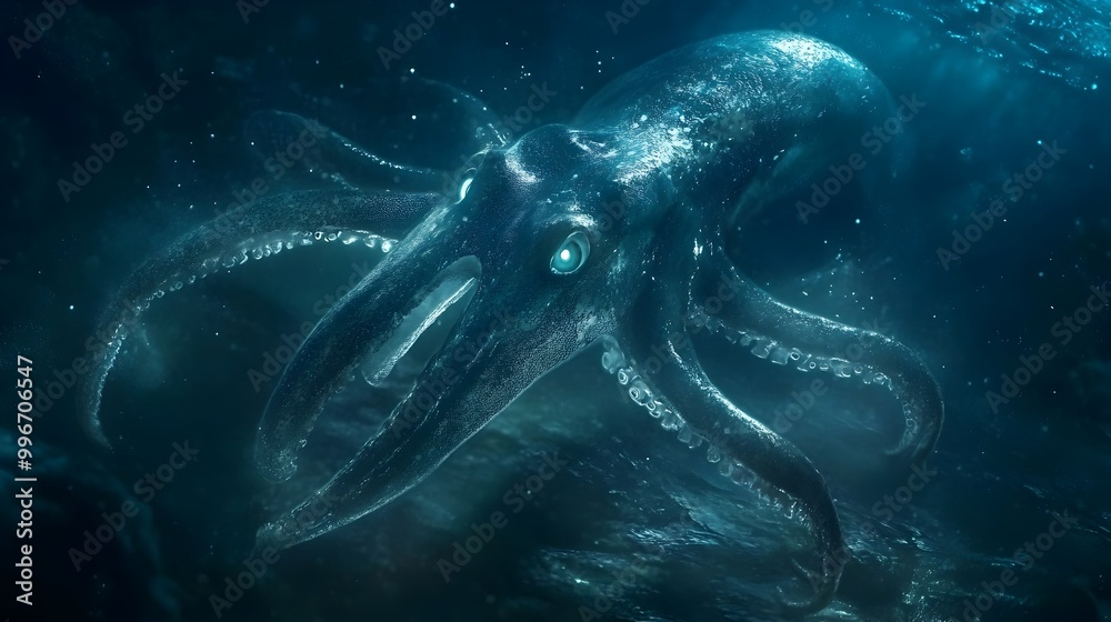 Captivating image depicting a curious deep sea giant squid exploring ...