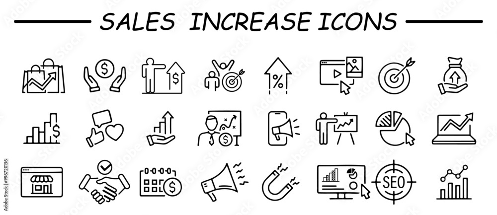 Increase sale icon set. Growth profit symbol. Business successful ...