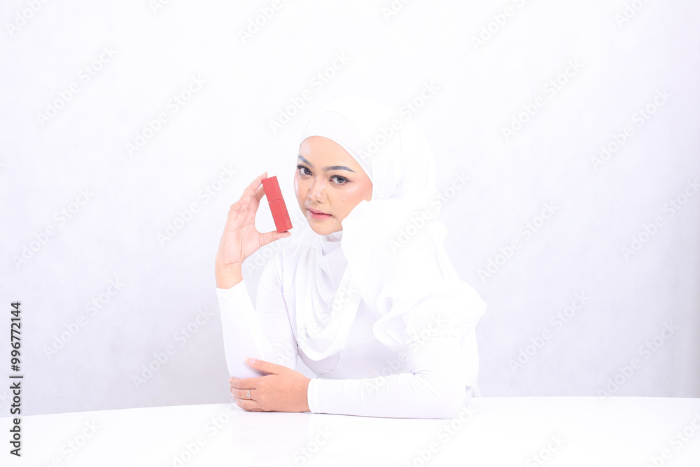 Beautiful hijab young woman indonesia lip makeup view sharp look at ...