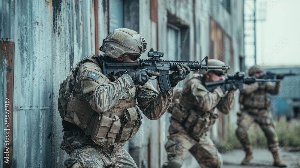 soldiers engaging in a training exercise outside their barracks ...