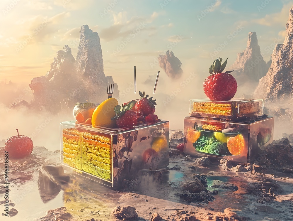 Futuristic Breakfast Feast with Holographic Cereal Boxes 3D Printed ...