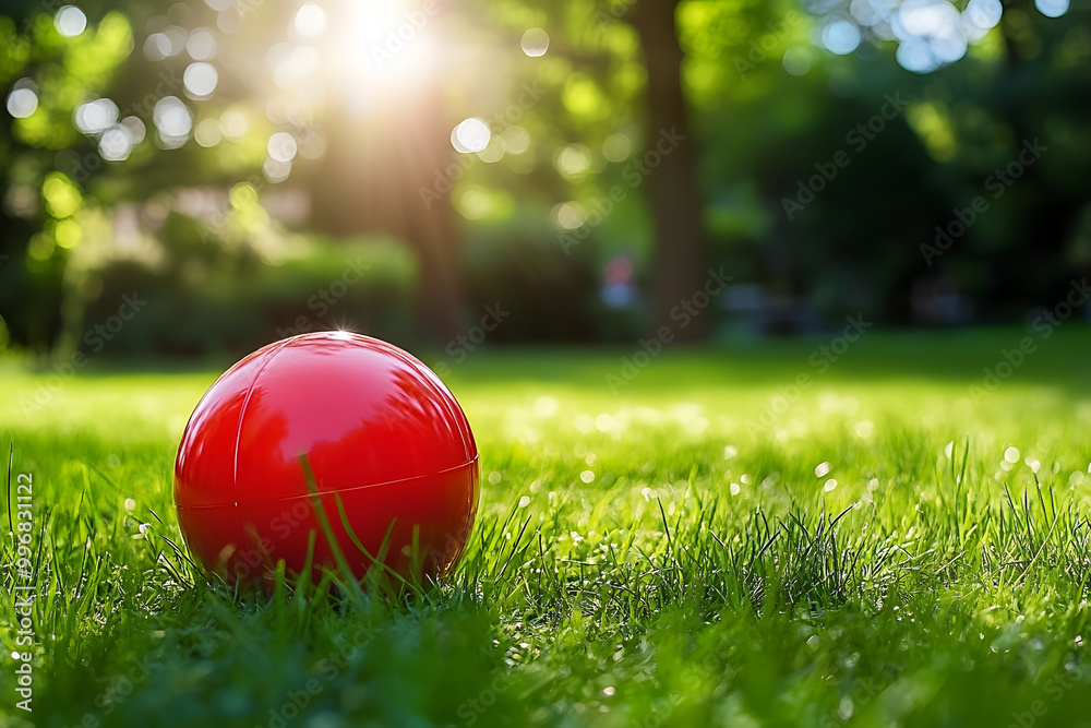 Kick Ball. Red Kickball in the Summer Park. Bright Sunshine and Green ...