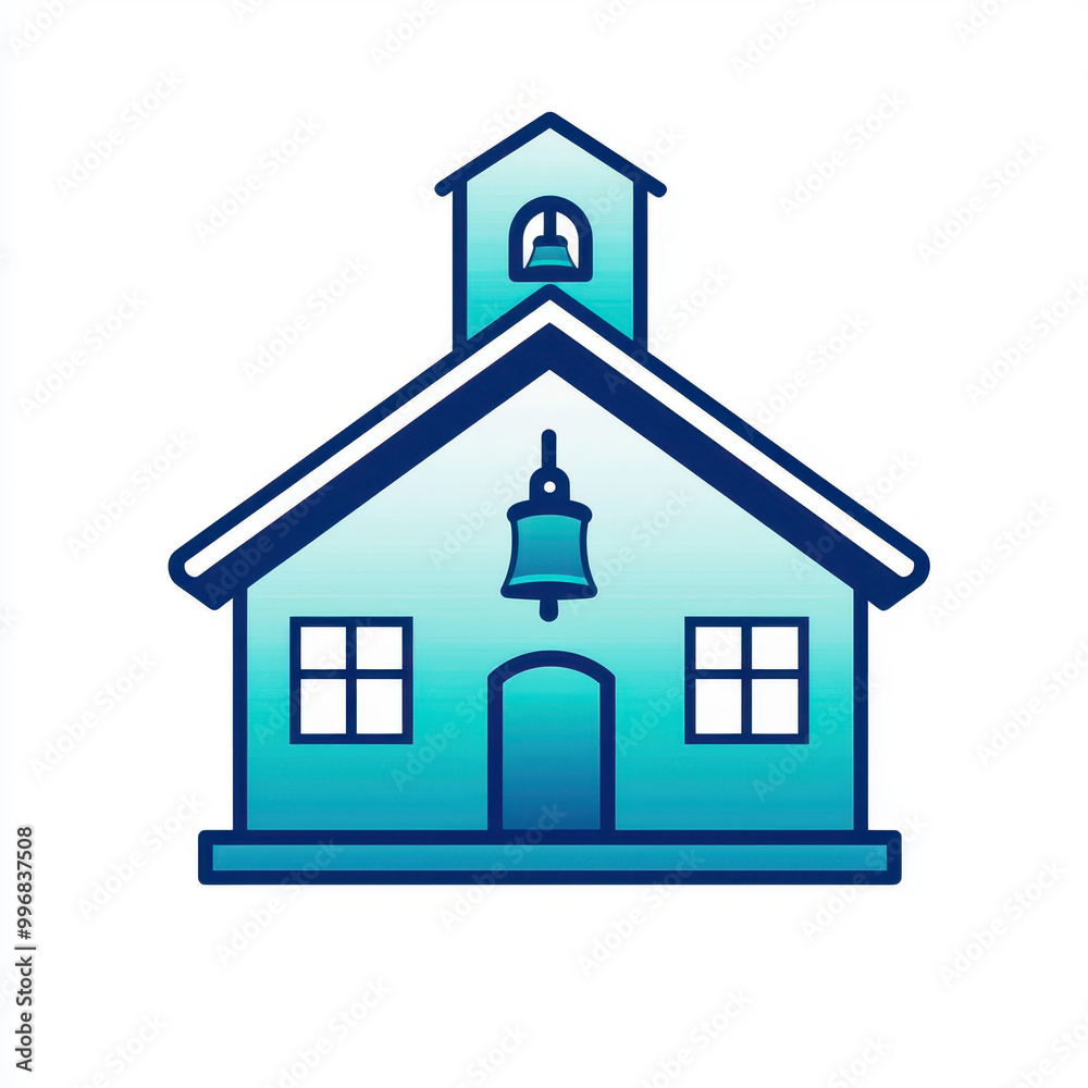 Gradient blue school building icon with a bell tower, representing ...