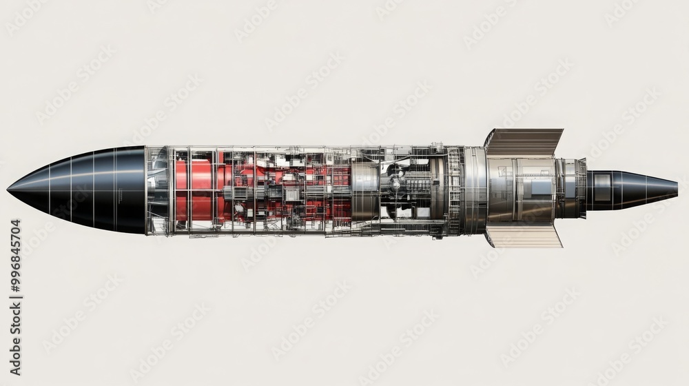 This illustration features a detailed cross-section of a rocket ...