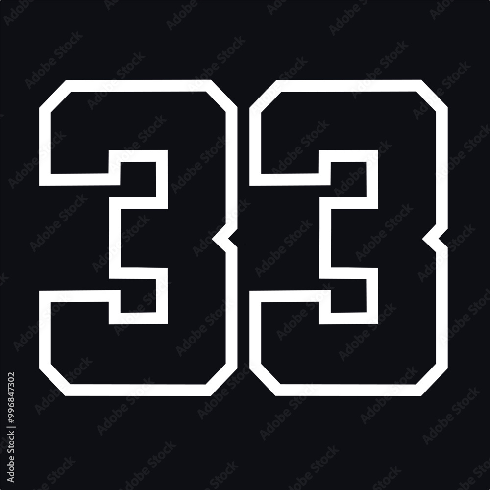 33 Classic Vintage Sport Jersey / Uniform numbers in black with a black ...