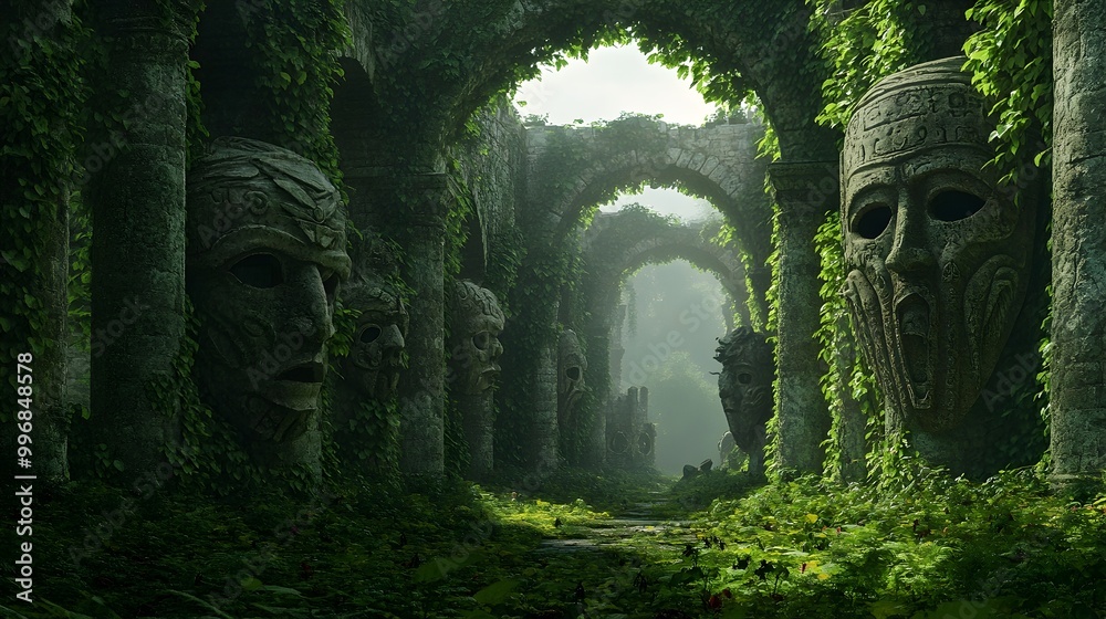 Mysterious ruins of a long lost ancient civilization with towering ...