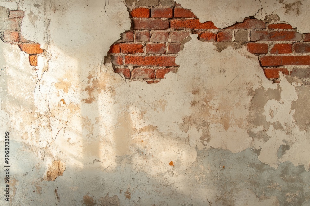 Crumbling plaster wall texture, with exposed brick showing through and ...