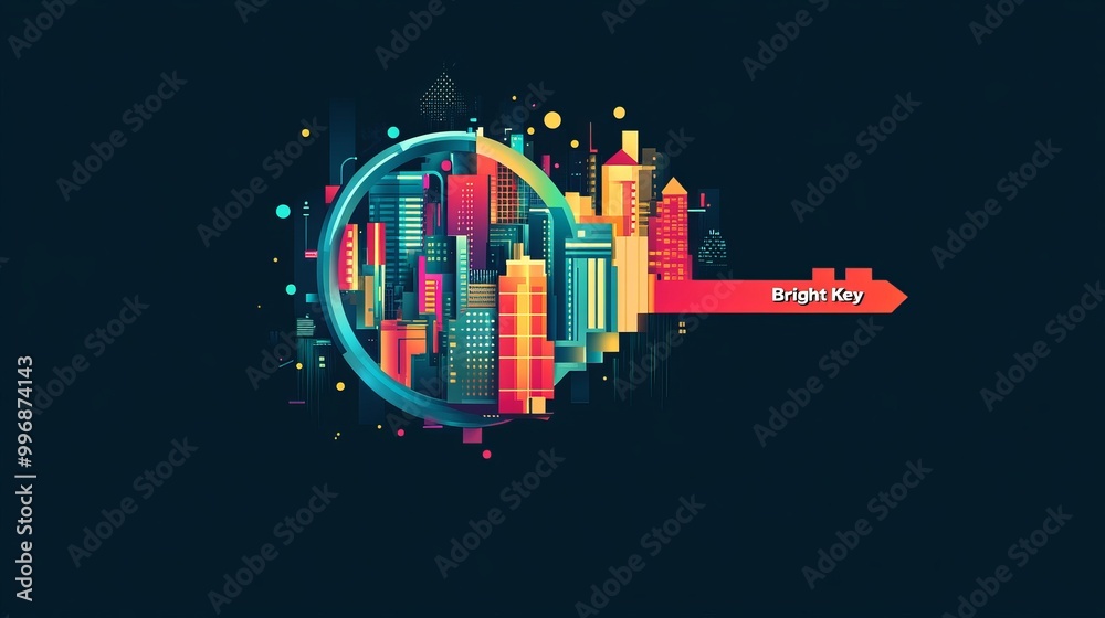 Bright Key's logo is a colorful key with detailed buildings inside. It ...