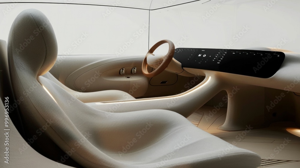 Futuristic car interior with a sleek design, featuring a minimalist ...