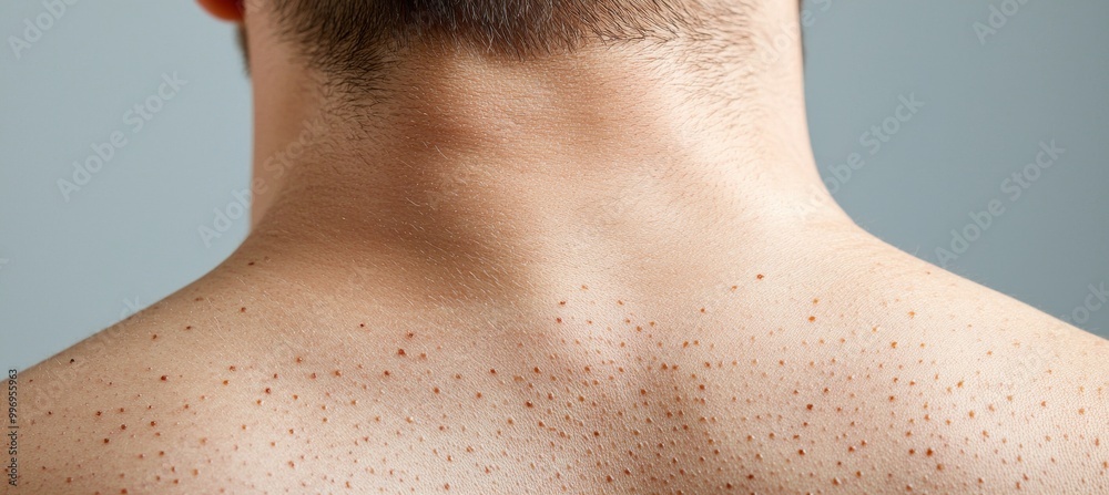 Male Caucasian back with monkeypox, mpox disease symptoms. Painful rash ...