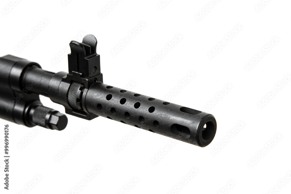 Classic semi-automatic rifle with a wooden stock and black metal parts ...