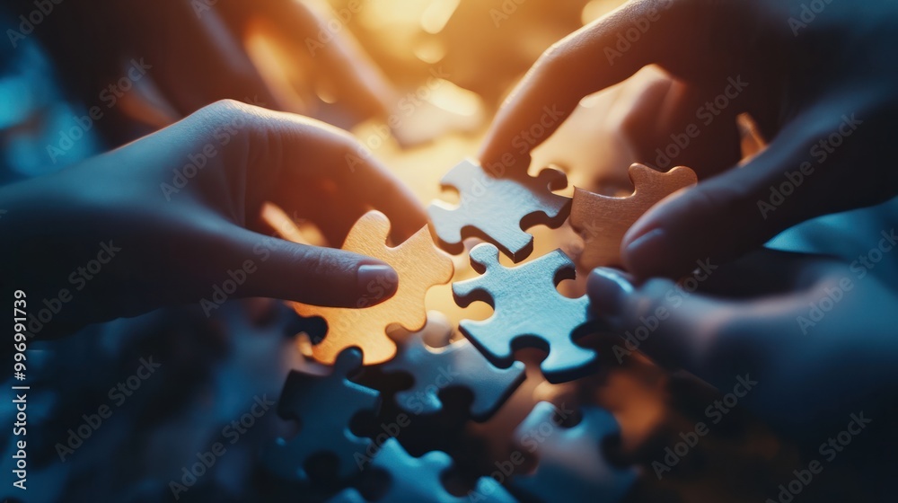 Teamwork of business people working together and combining pieces of a ...