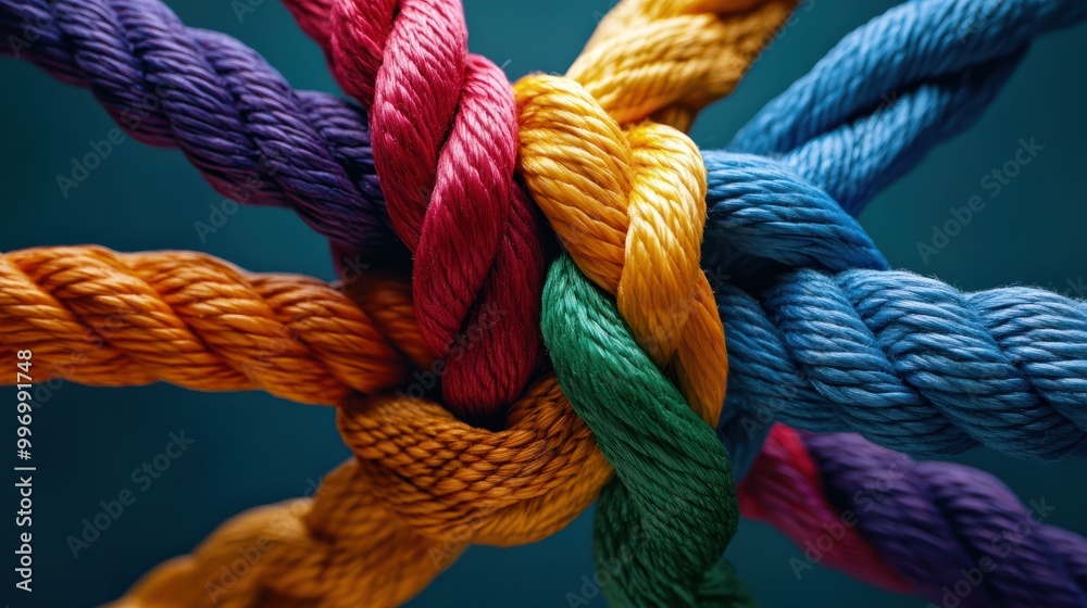 Team rope diverse strength connect partnership together teamwork unity ...