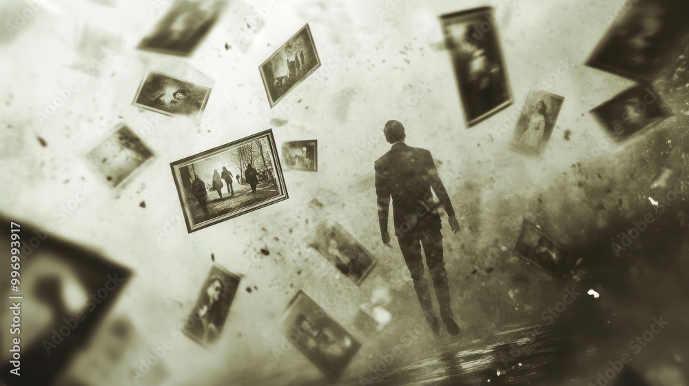 walking down a memory lane filled with ethereal, floating photographs ...