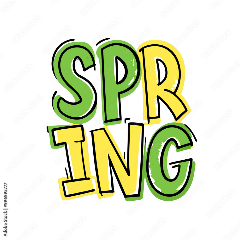 Spring inscription written with creative modern font or script, green ...