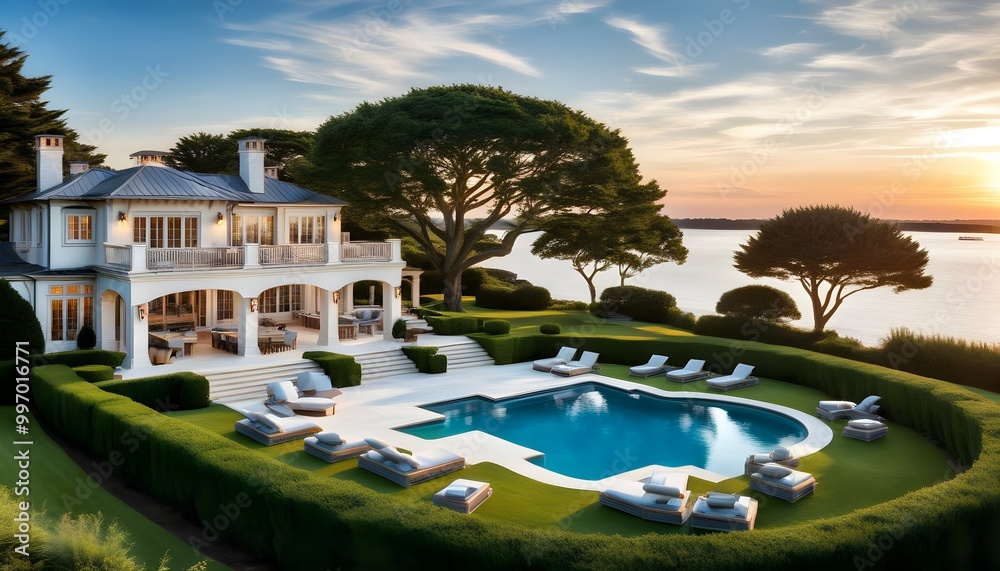 Mediterranean villa in exclusive Hamptons area featuring expansive ...