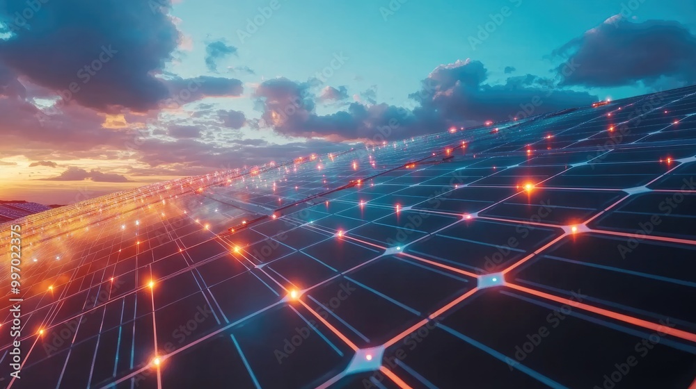 Zoomed-in image of solar panel edges, featuring the connection points ...