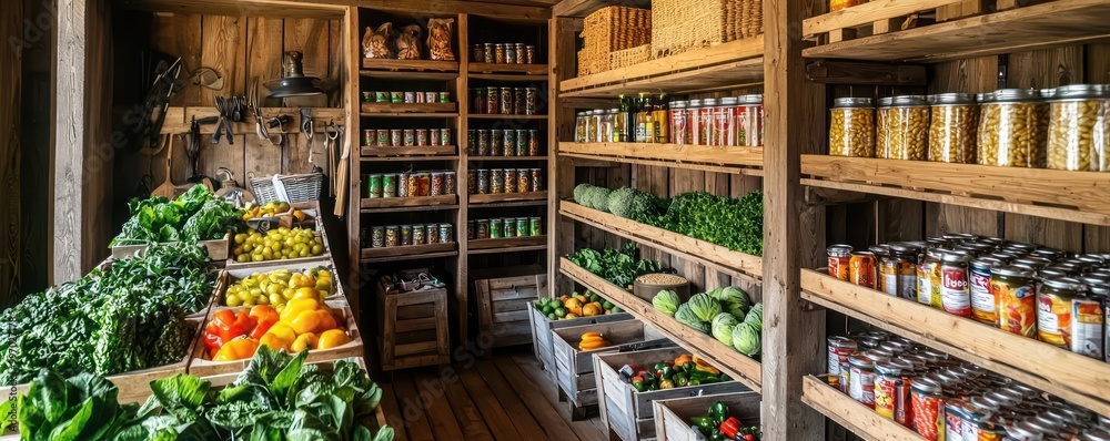 A detailed view of a farmhouse pantry with wooden floor-to-ceiling ...