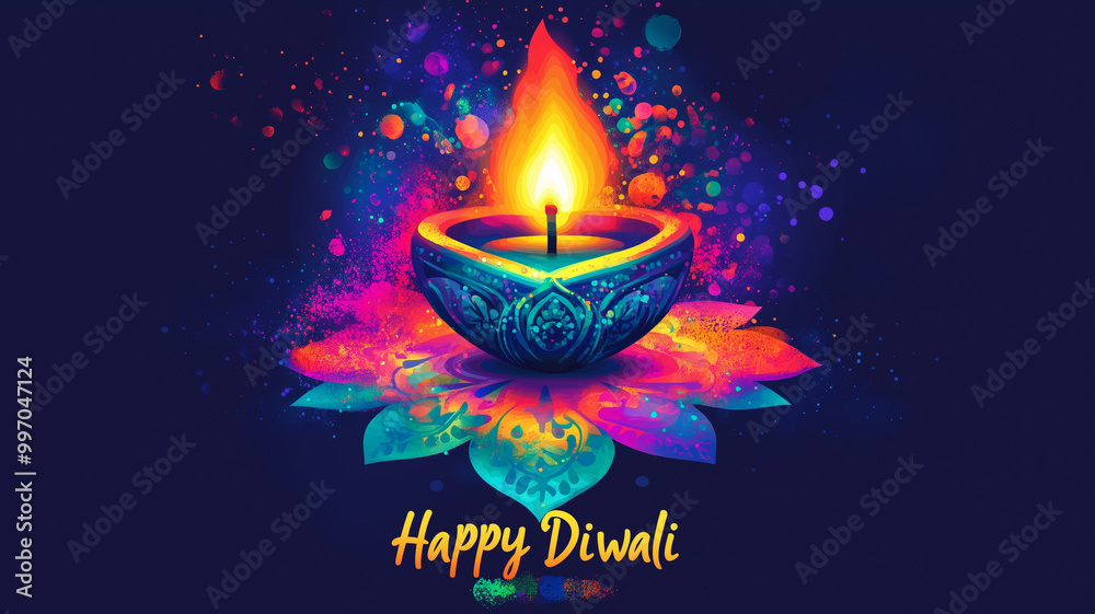 Illustration of Diwali festival Diya Lamp with rangoli at the bottom ...