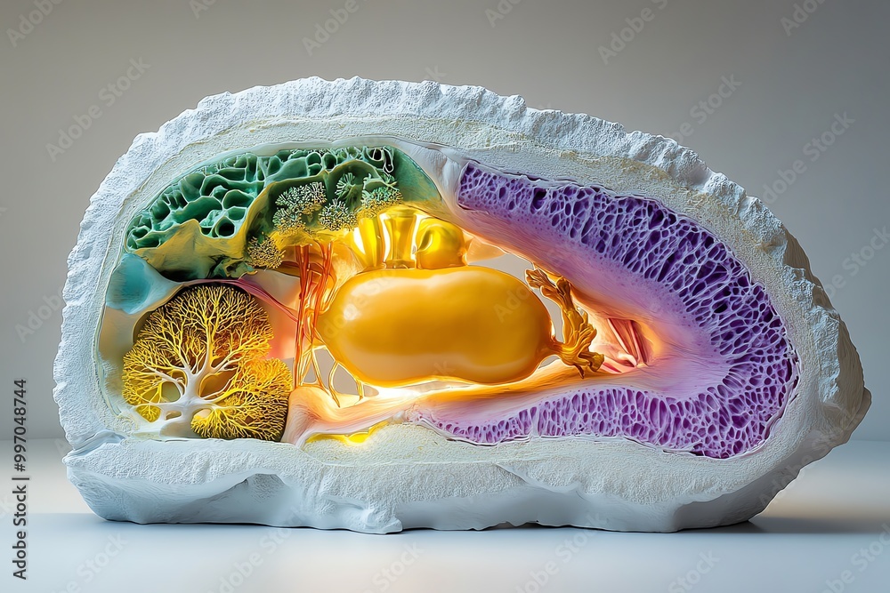 Hyper-Realistic cross-section of the pancreas, showing its connection ...
