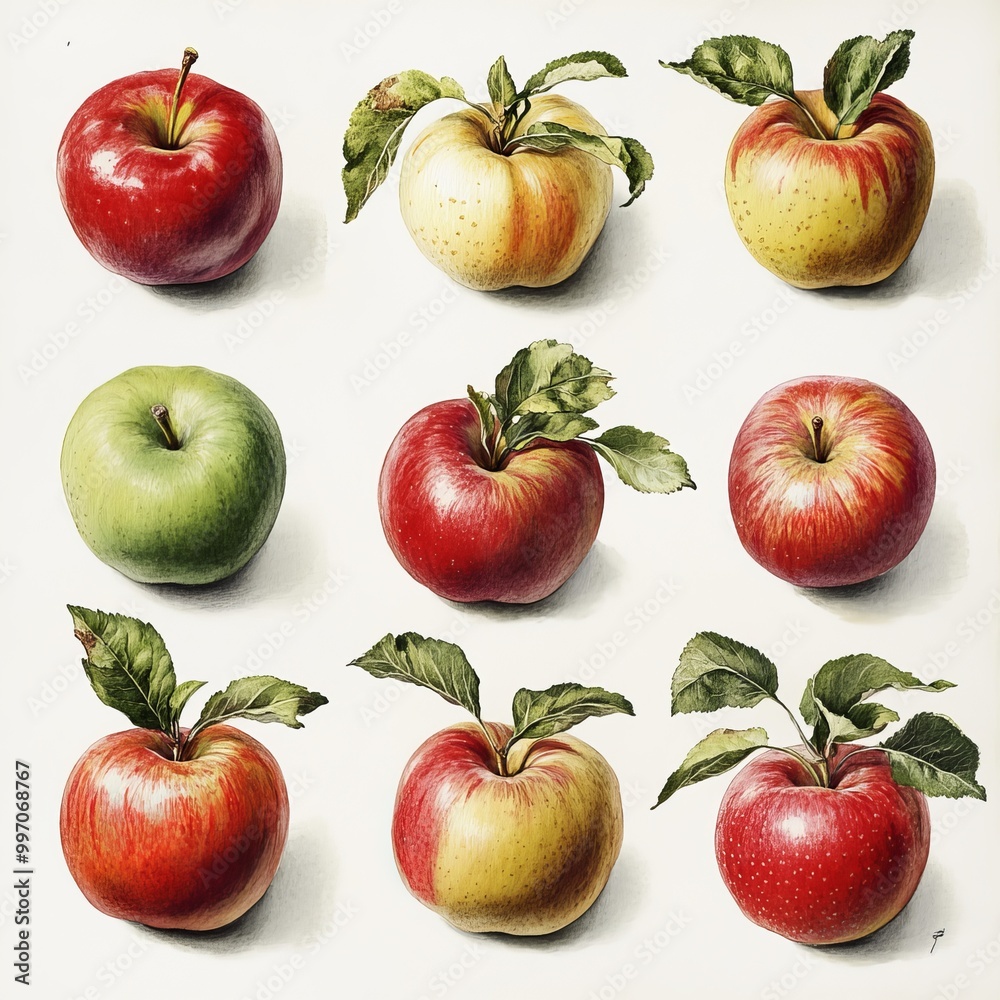 A collection of nine apples, showcasing different colors and textures ...