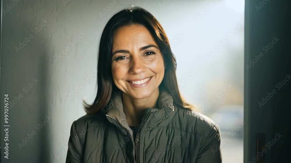 Woman leaving a homeless shelter radiates joy and hope, embracing a ...