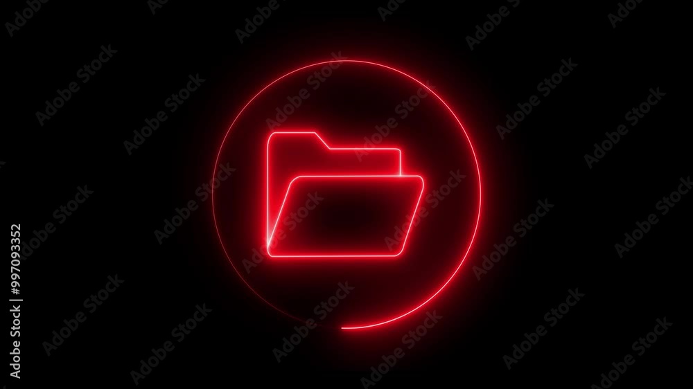 Neon glowing mobile device folder icon animated on black background ...