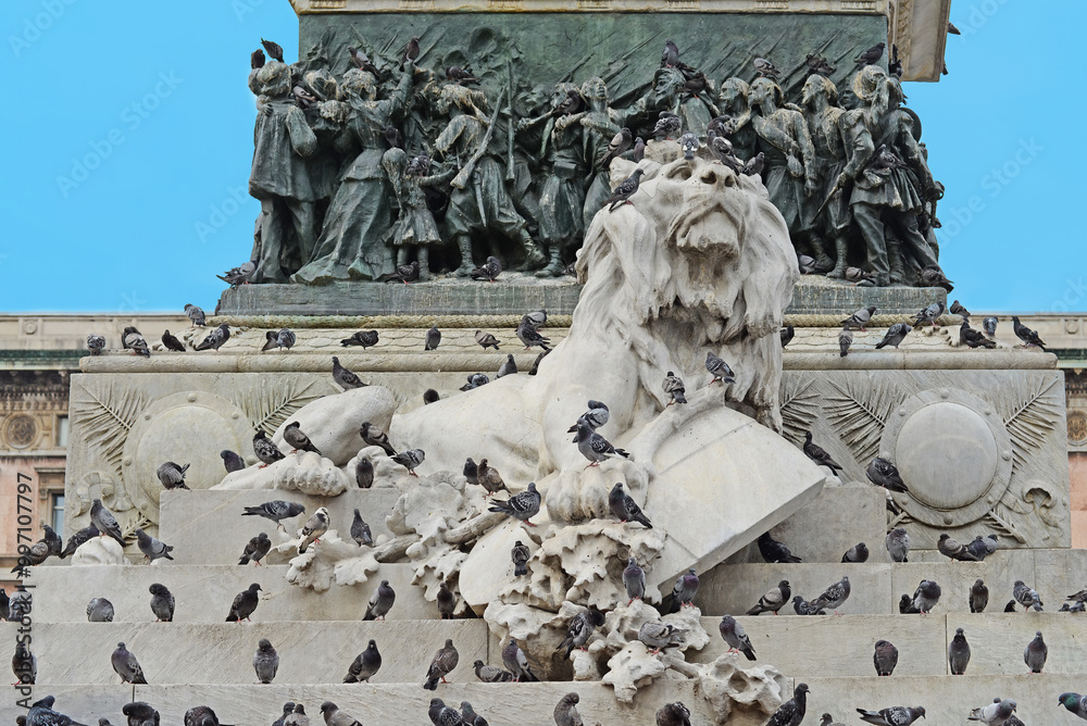 Base of the statue of King Victor Emanuel II with soldiers, stairs and ...