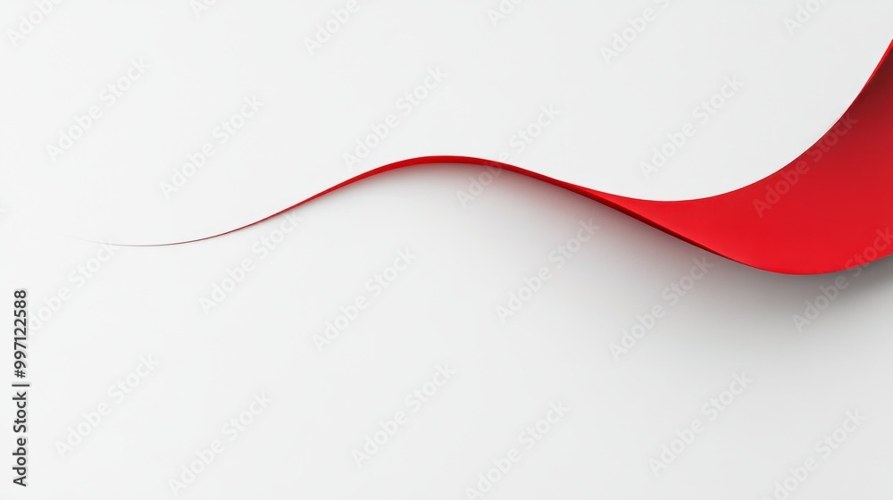 White Background with Thin, Curving red Line and space for text or ...