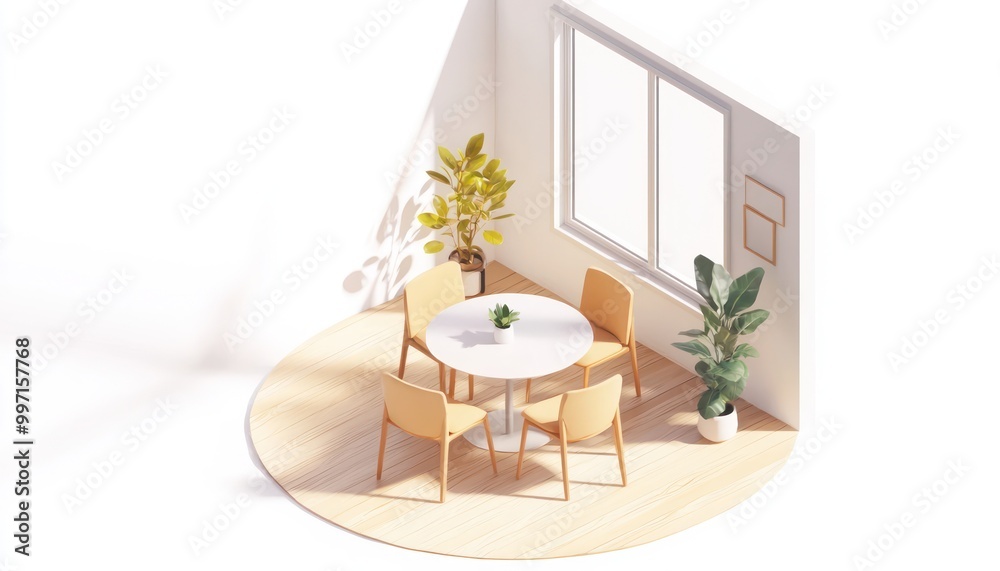 Small dining room with a compact table, illustrated in a top-down ...