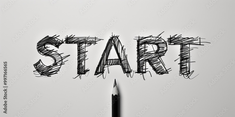 Black pencil sketch of the word START on white background, symbolizing ...