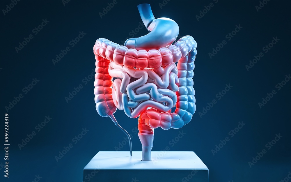 3D rendering of the human digestive system with the small intestine ...