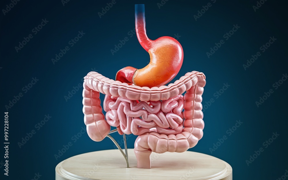 Anatomical model of the human digestive system, including the stomach ...