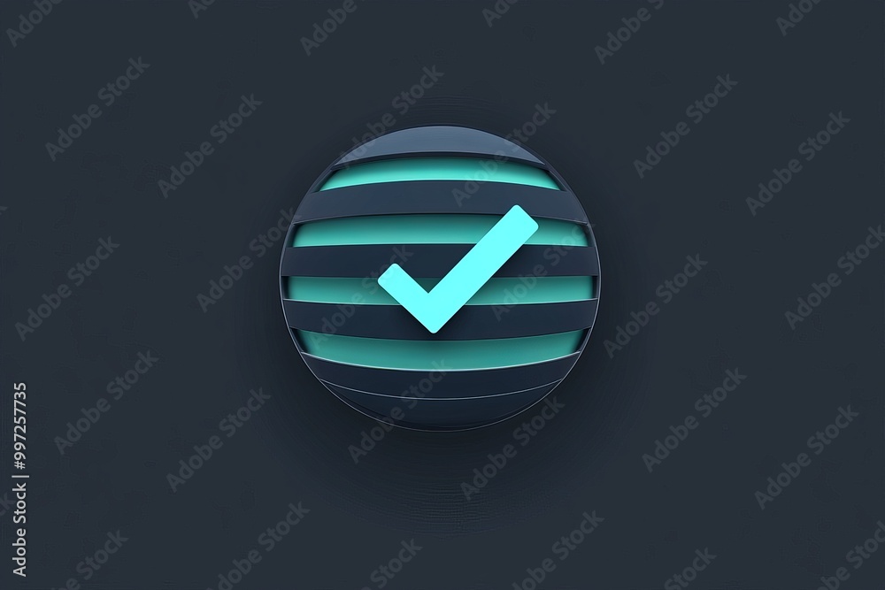 Cyan checkmark inside a circular gradient with glowing lines in a ...