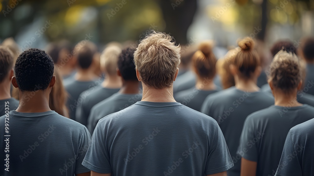 A subtle display of unity with a community group in gray shirts ...