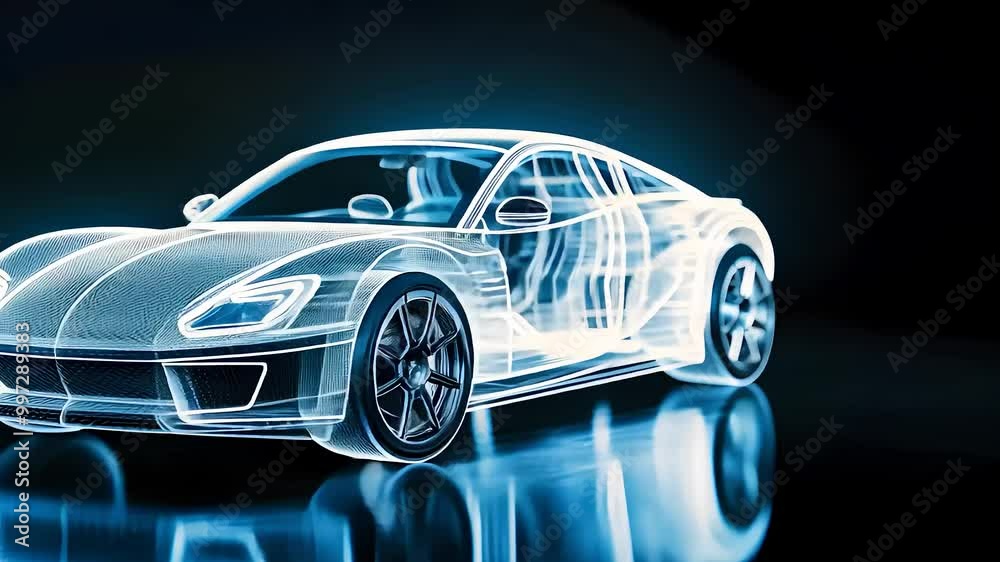 Futuristic X-ray Model of a Car Highlighting Interior Components with a ...