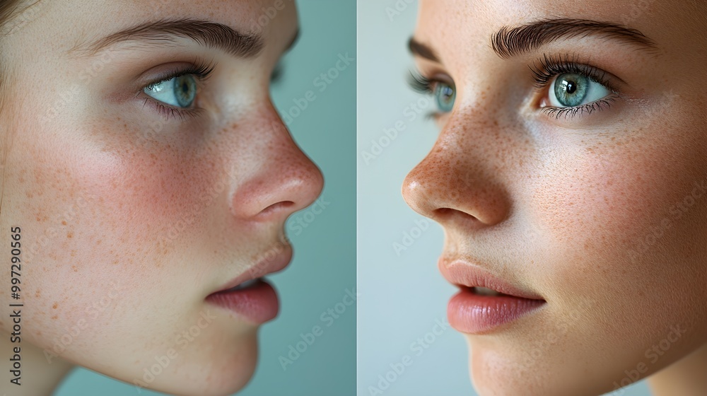 Before-and-after nose job photos, illustrating a large, uneven nose ...