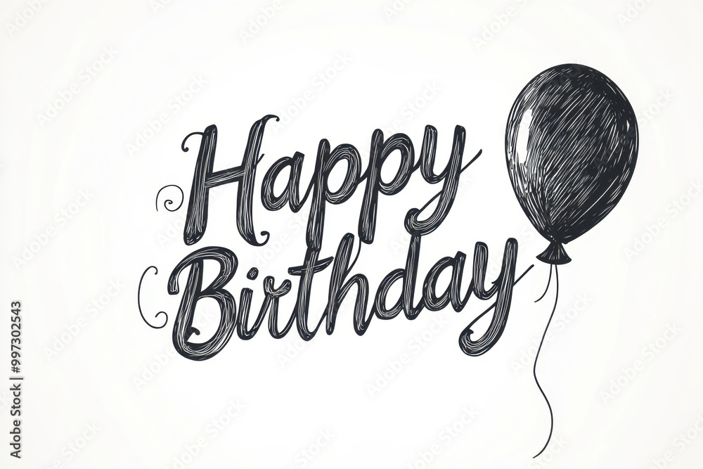 Simple line drawing of the words "Happy Birthday" written in cursive ...