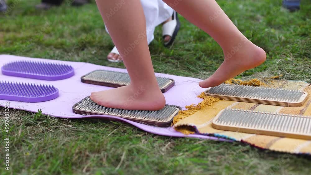 Standing on sadhu board, process of barefoot standing on nails therapy ...