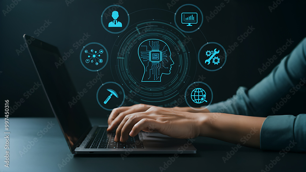 ChatGPT with AI or Artificial Intelligence technology. Businessman ...