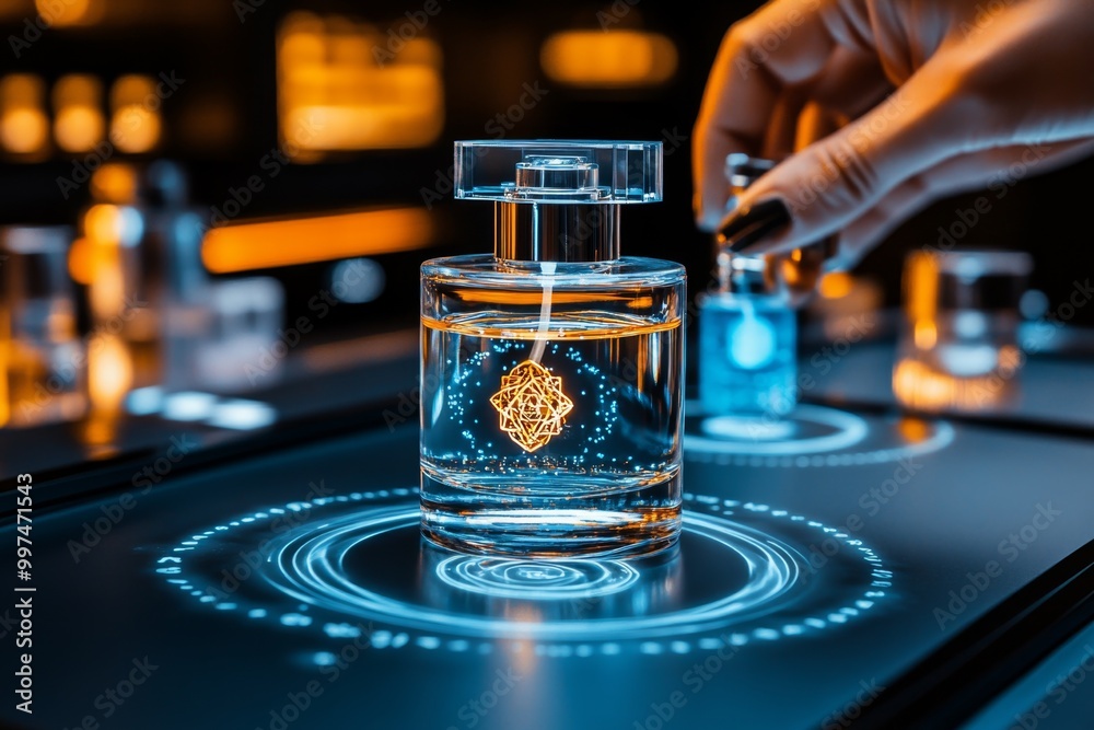 Futuristic custom fragrance station, where customers use holograms and ...