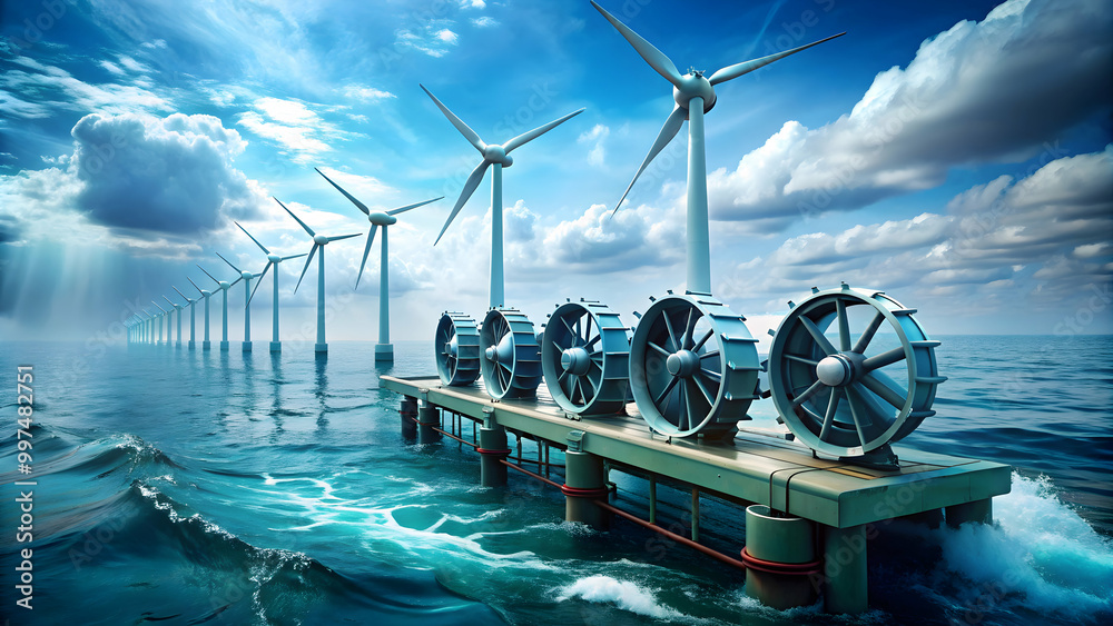 Tidal energy generator with turbines under water surface , renewable ...