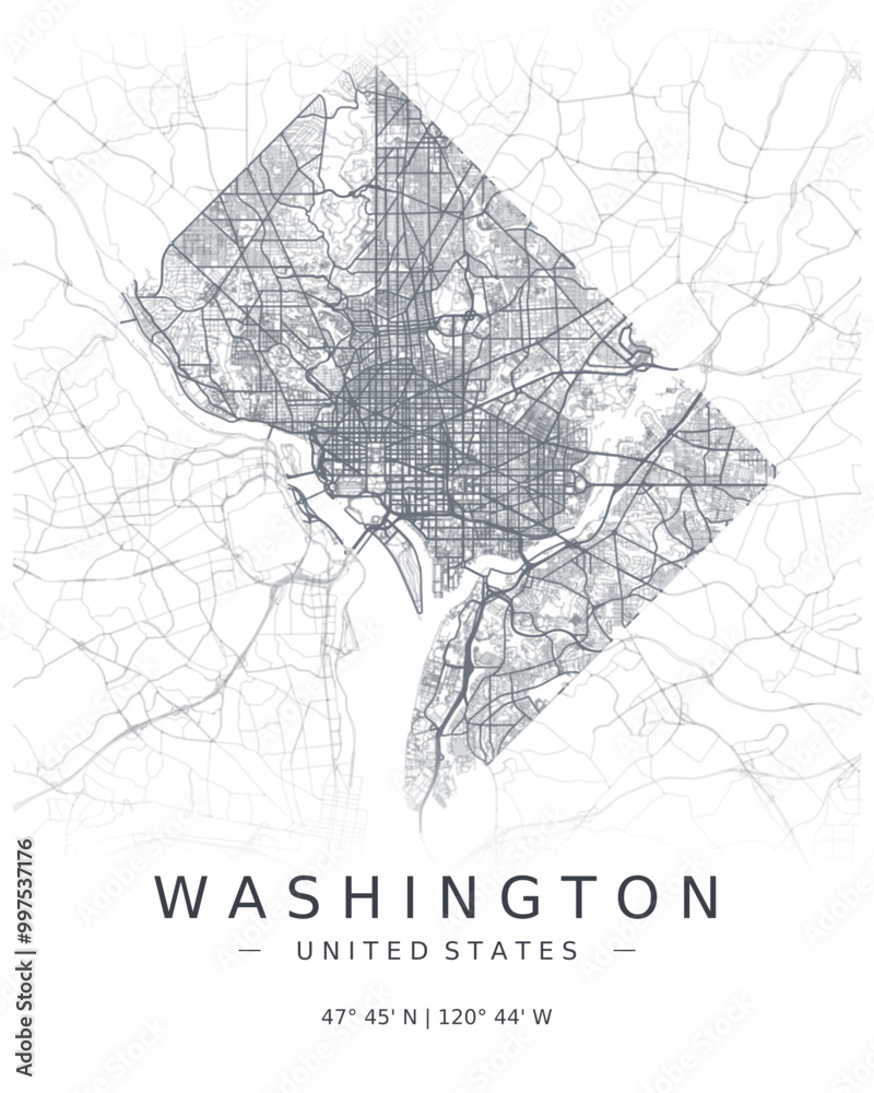 Washington minimalist map with highways and streets. Printable map for ...
