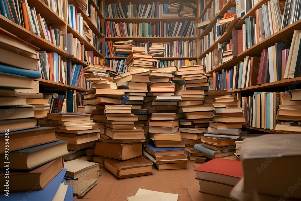 Cozy Bookshop Interior Depicting Serendipitous Book Spill A Customer ...