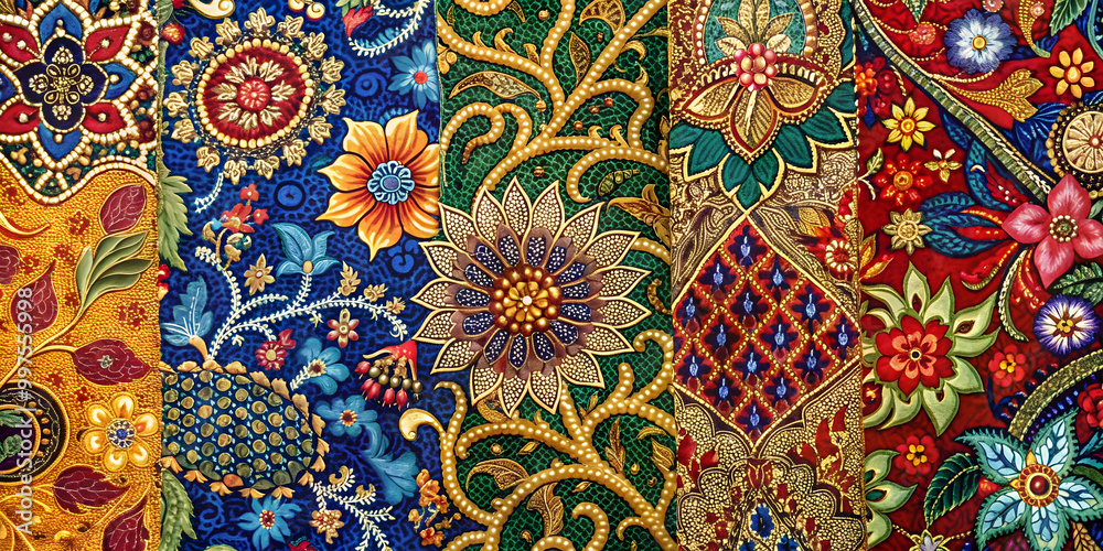 Intricate Malaysian and Indonesian Batik patterns in vibrant colors ...