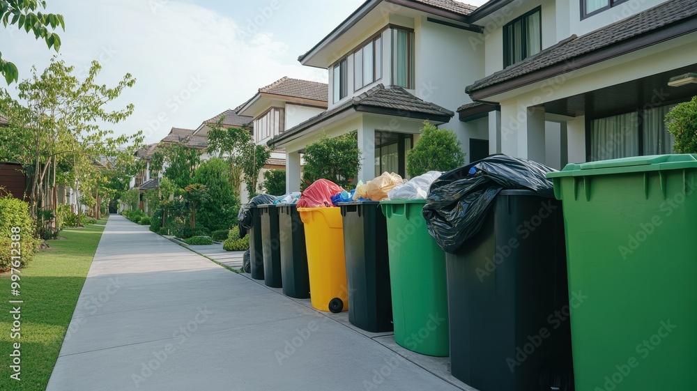 Different types of garbage bags and waste bin,recycling and separate ...
