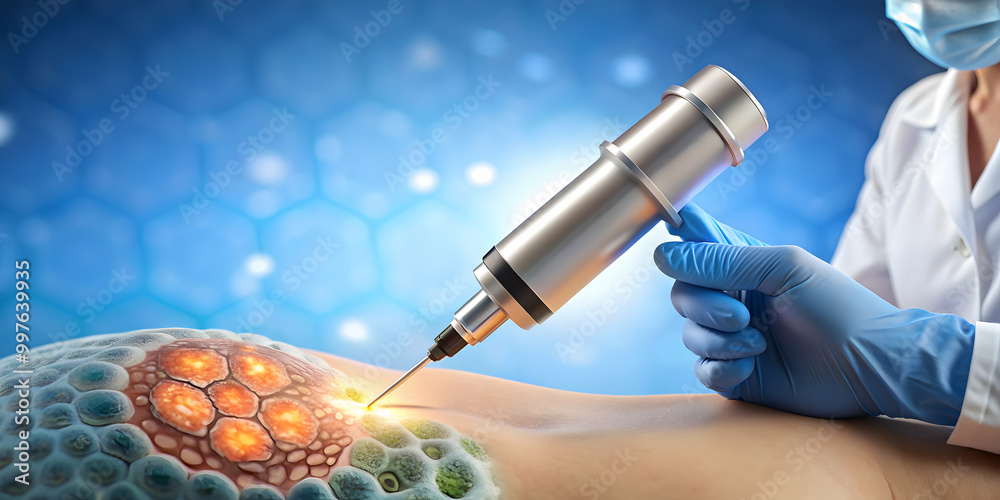Skin cancer biopsy procedure being performed in a medical setting ...