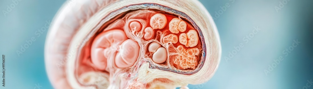 Detailed cross-section of an embryo showcasing organ formation stages ...