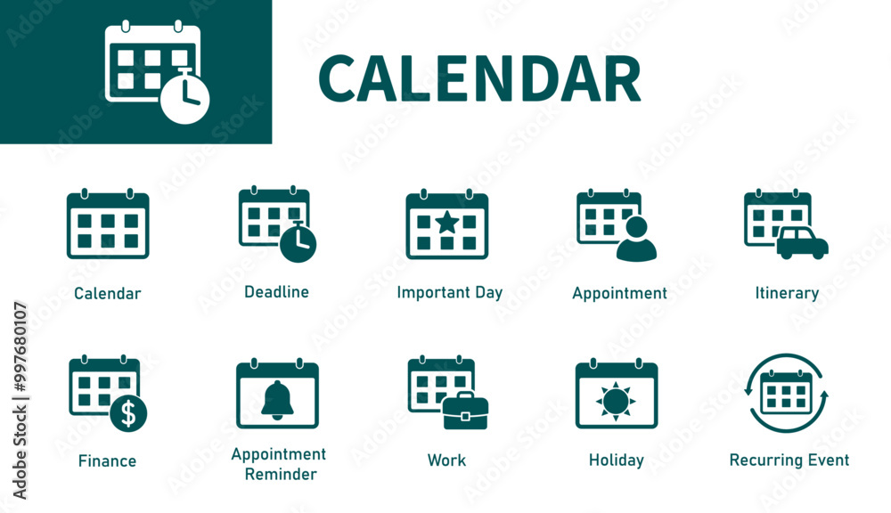 Calendar icon. Set of solid vector icons on the theme of time ...